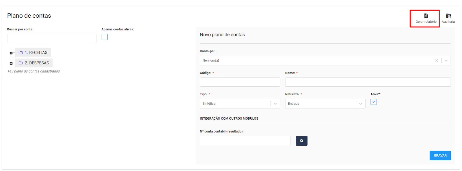 Emissão do relatório do plano de contas – Activesoft